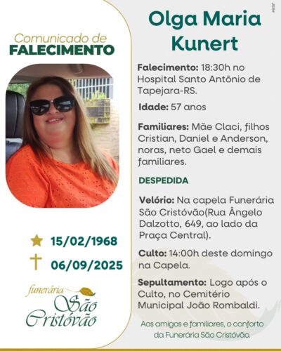 Obituário: Olga Maria Kunert – Tapejara Agora